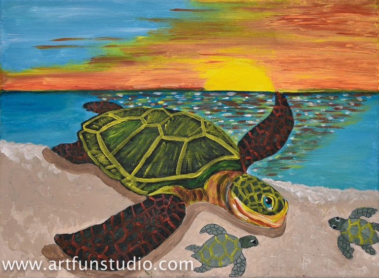 turtle-on-a-beach-0614 - Art Fun Studio